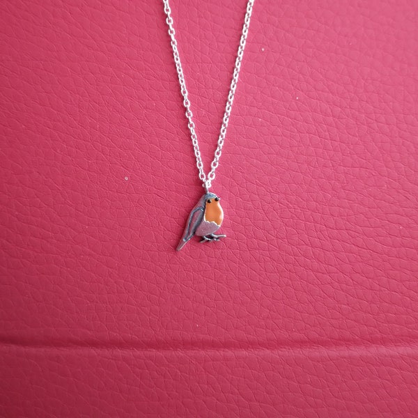 Dainty Robin Bird Necklace. Sterling Silver and Orange Enamel. Nature ...