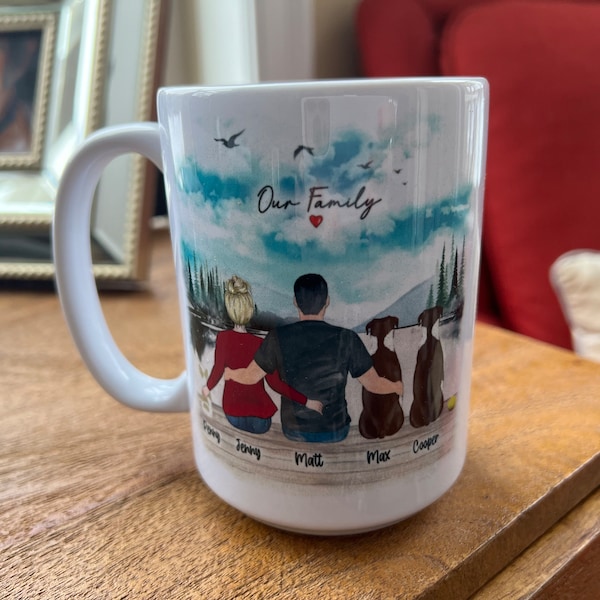 Custom Family Mug With Pets,family With Dog Mug,personalized Couple Dog ...