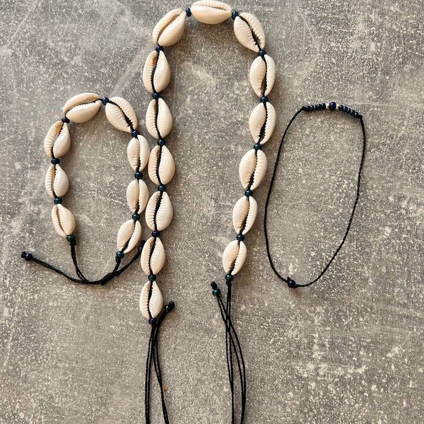Glass Beads & Cowrie Shells and Puka Shell Beads Necklace, Shell Choker ...