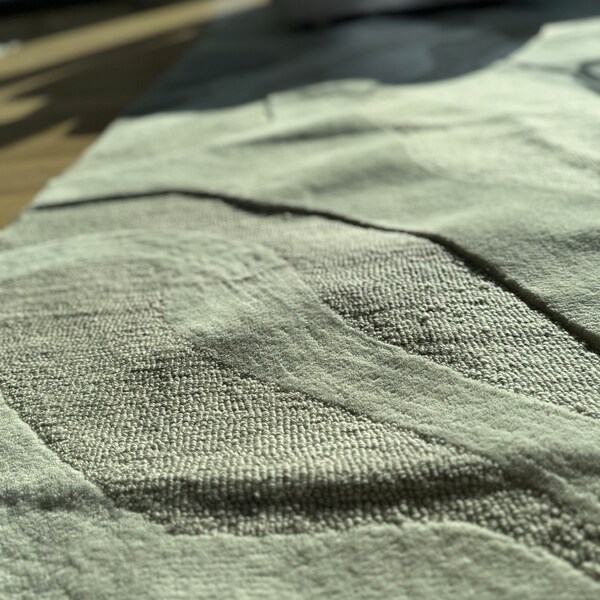 Ivory Beige Color Minimalist Modern Abstract Handmade Textured Woolen ...