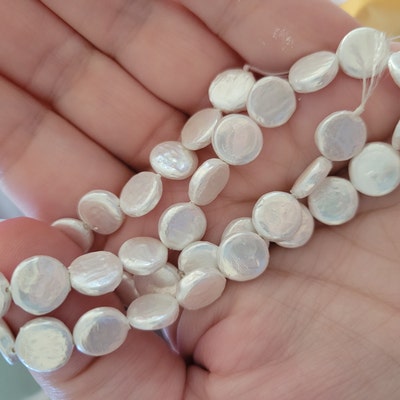 Natural 10mm White Shell Pearl Coin Beads Genuine Gemstone - Etsy