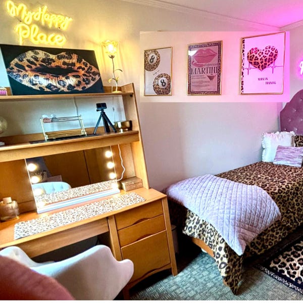 Pink Leopard Wall Art Set: Trendy Dorm Decor, Cheetah Prints (digital ...