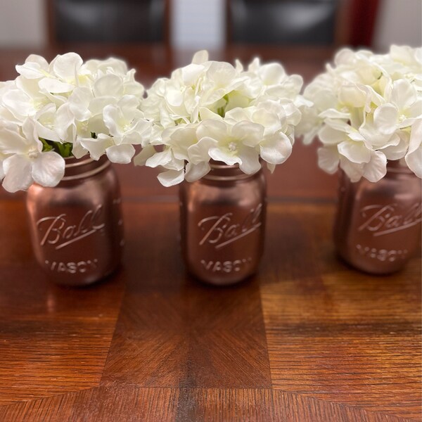 3 Navy and Gold Mason Jars/ Ombre Mason Jars/ Gold Mason Jars/ 3 Mason ...