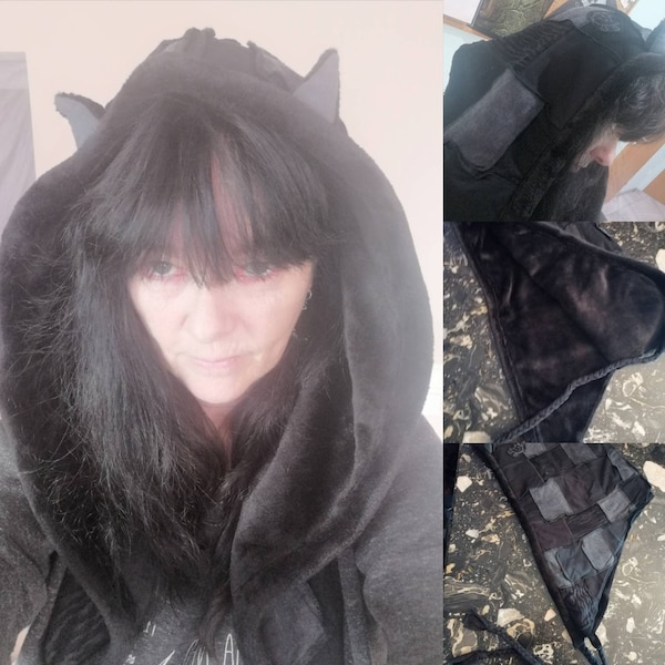 Black Cat Ears Hood With Very Soft Fleece Lining and Skull Cat Hooded ...