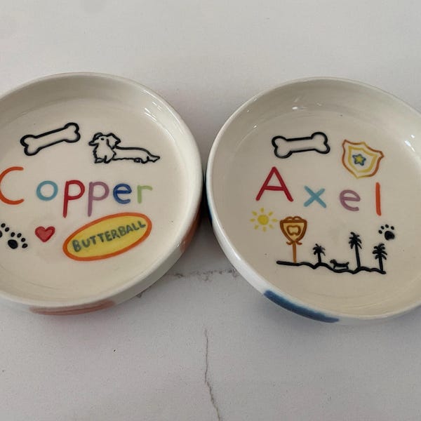 Custom Cute and Cheerful Pet Plate, 2 to 3 Designs, Handmade Pottery ...