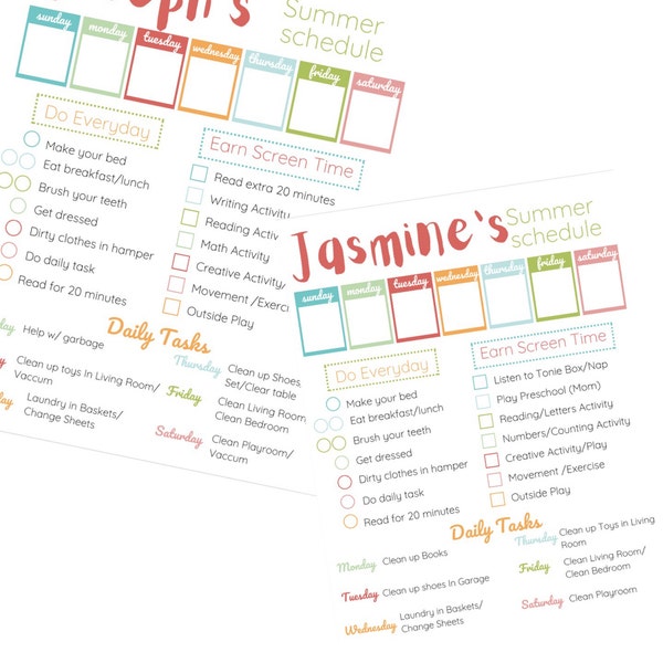 Summer Daily Schedule - Screen Time Rules - Screen Time Checklist ...