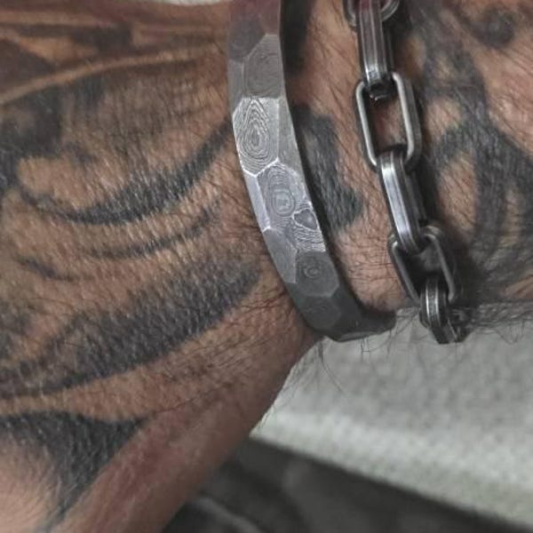 Damascus and Lava Stone Beads Bracelet, Bracelet for Men Elastic ...