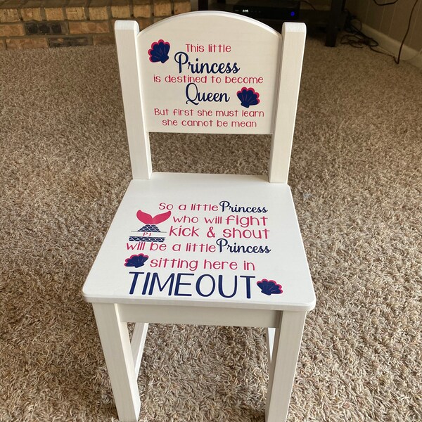UV Printed Time Out Chair, No Vinyl Used! Little Princess Timeout Chair, Little Mermaid, Wood ...