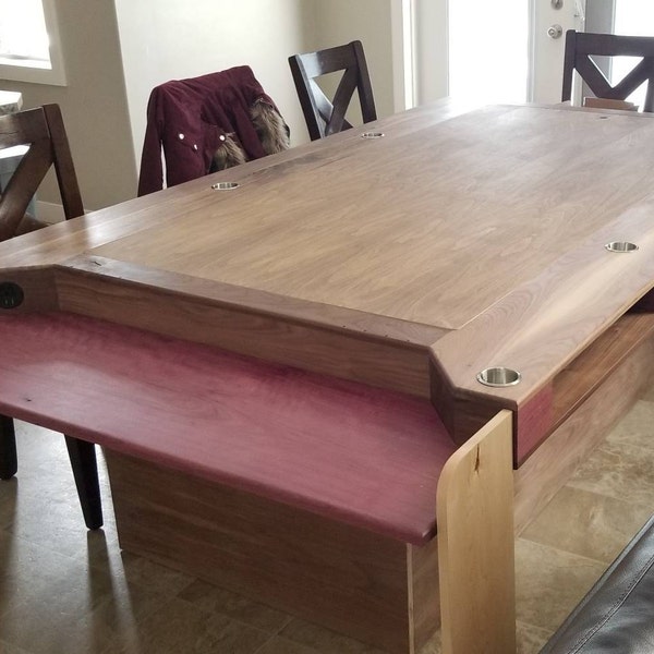 8 Player Walnut Board Game Table W/ Drawers, Lights, Top, and Cabinet ...