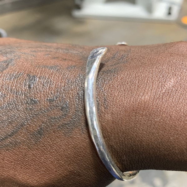 3mm Solid Sterling Silver Cuff Bracelet, Women Men Unisex Open Bangle ...