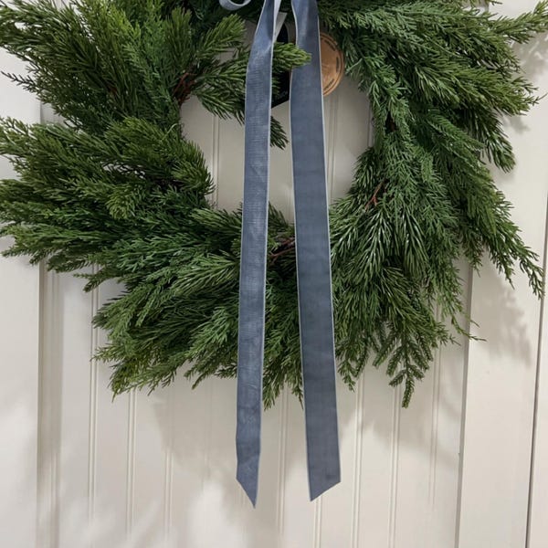 Wreath Bow Blue Velvet Ribbon French Cottage Decor Christmas Blue ...