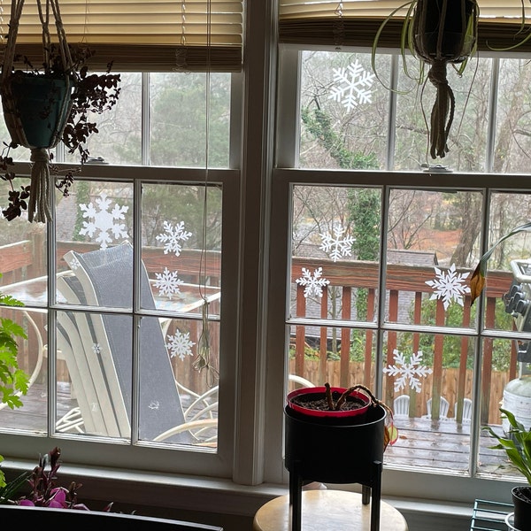 Snowflake Star Window Decorations- Christmas Window Cling- Reusable Set ...