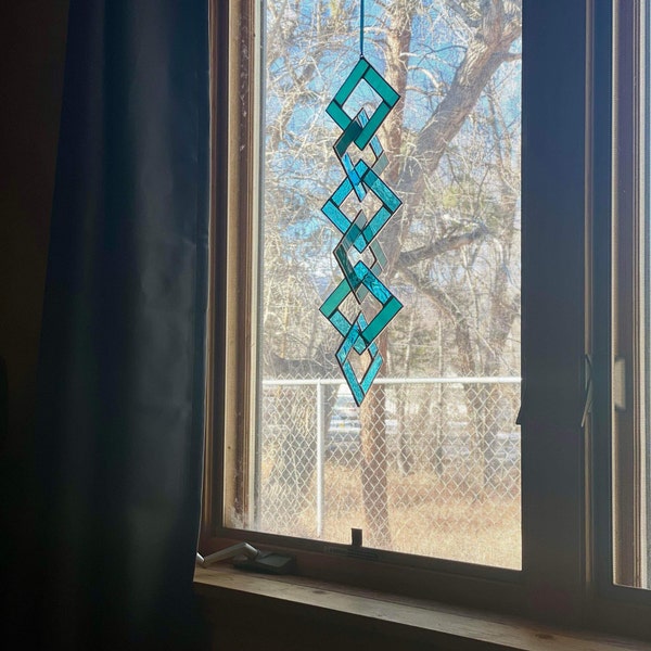 Turquoise Stained Glass-stained Glass Suncatcher-stained Glass Mobile ...