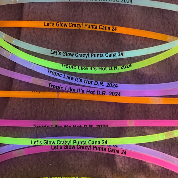 50 X Personalized 8" Glow Bracelets Necklaces Light Sticks Imprinted W ...