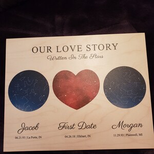 Personalized Star Map 3 Location Print on Wood Valentines Boyfriend ...