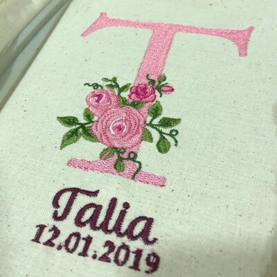 Letter T Monogram With Roses Machine Embroidery File Design 4x4 Inch ...