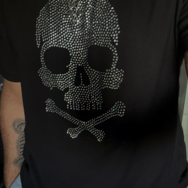 Skull and Bones Rhinestone Shirt, Heavy Metal Tshirt, Women's Bling ...