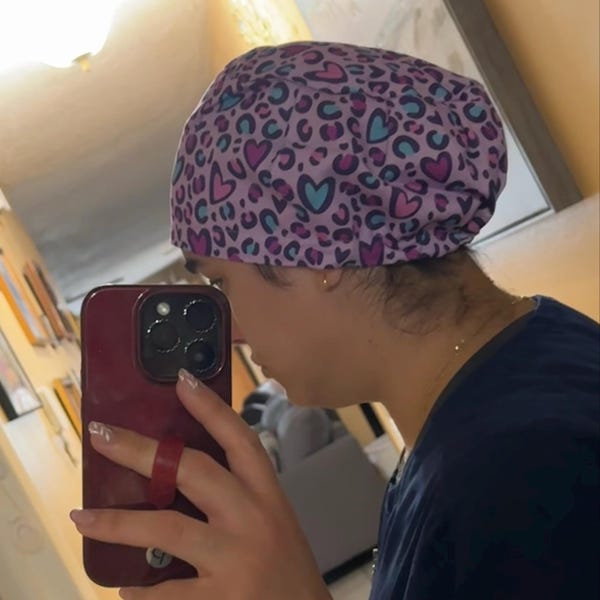 Preppy Waves Ponytail Scrub Cap for Long Hair, Satin Lining Optional ...