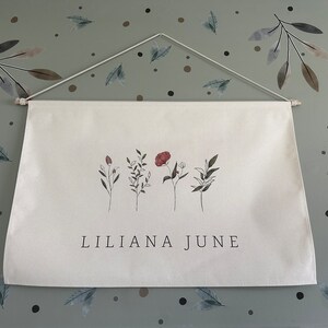 Girl Name Sign With Wildflowers Dowel Rod Canvas Nursery Wall Art ...