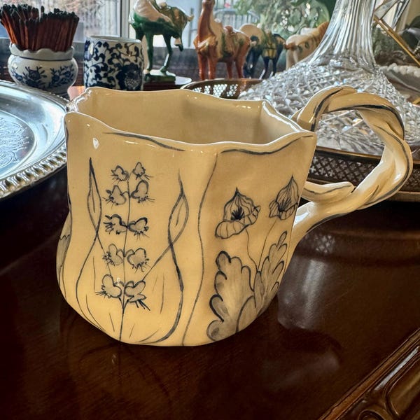 Handmade Unique Blue Floral Ceramic Mugs - Hand Painted Rustic Ceramic ...