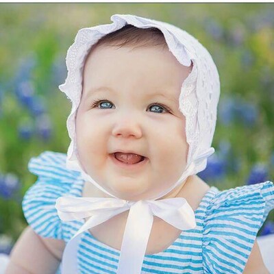 Large Vintage Style Eyelet Baby Bonnet, Christening Bonnet, Baptism ...