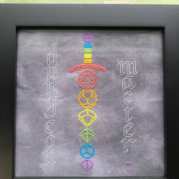 Dice Sword Cross Stitch Pattern, Rainbow Game Embroidery, Dice ...