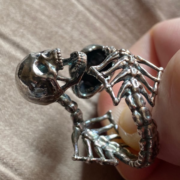 Gothic Unique Embrace Skull Skeleton Adjustable Ring | Brass and 925 ...
