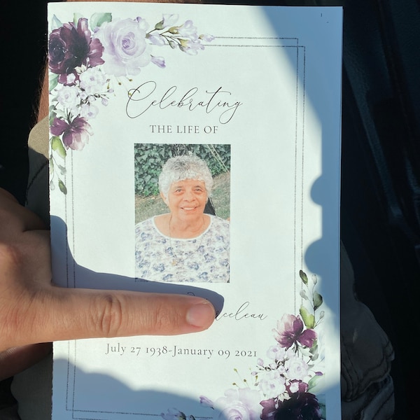 Purple Funeral Program Template, Memorial Program Template With ...