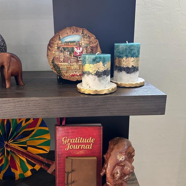 Gold Teal Pillar Candles, Unique Candles for Teal Decor. Turquoise ...