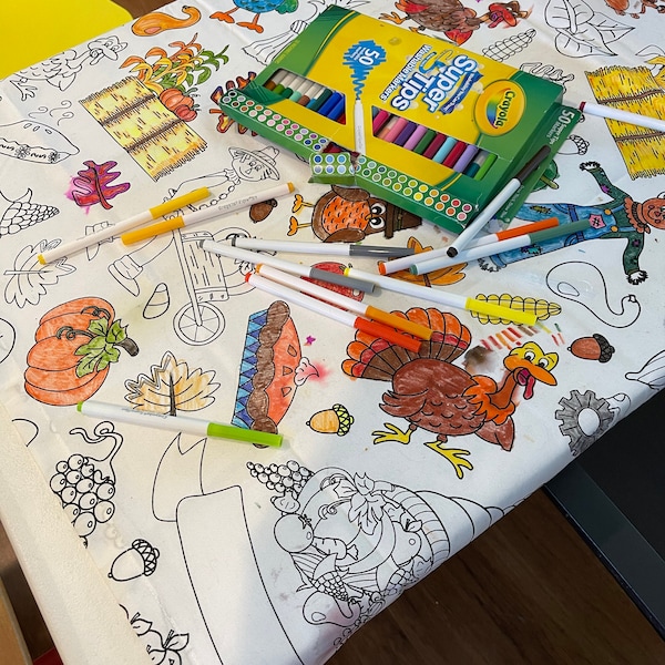 Food Fun Tablecloth, Coloring Tablecloth, Kids Tablecloth, Washable ...