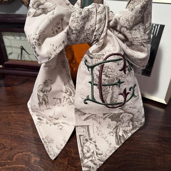 Cardinal Red Toile Holiday Wreath Sash for Front Door, Custom Monogram ...