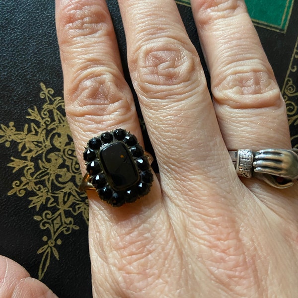 Antique Georgian Mourning Ring With Black Melanite Garnet Stones - Etsy