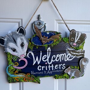 Opossum Sign With Turtle and Moth - Etsy
