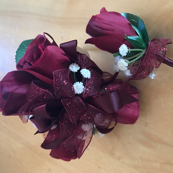 Burgundy Prom Corsage Burgundy Prom Bout Burgundy Wrist Corsage ...
