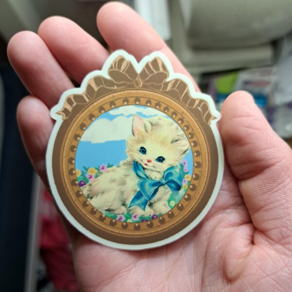Feral Kitten Sticker | Cute Vintage Cat | Existential Dread | Funny ...