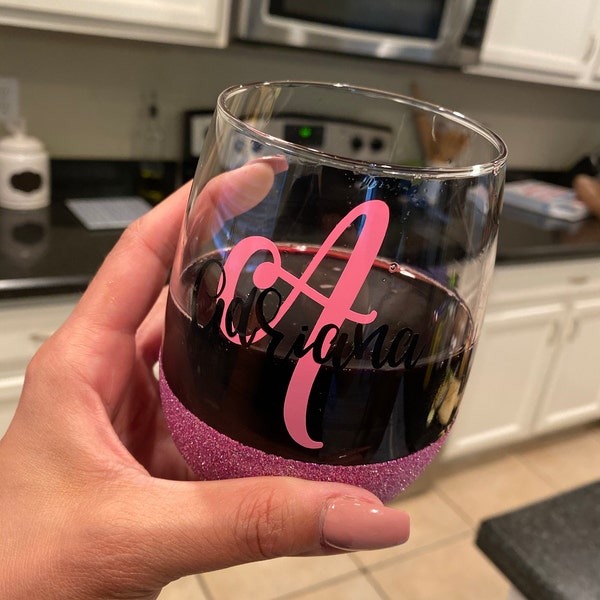 Set of 3 Stemless, Initial Name Glass, Monogram Glass, Bridesmaid Gift ...