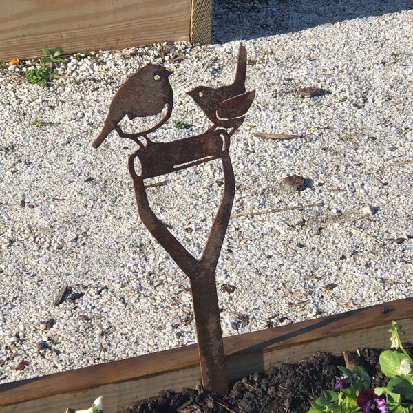 Robin With Wren on Spade Garden Decoration / Bird Garden Gift / Rusty ...