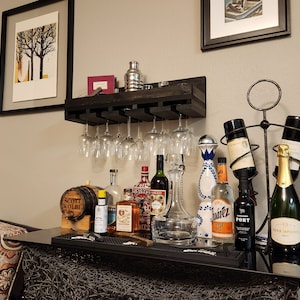 Wood Wine Rack the Ryan Wall Mounted Shelf & Hanging Stemware Glass ...