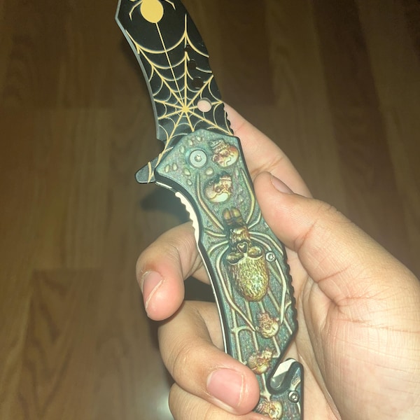 9” Black Cross Cute Knife Spring Assisted Open Blade Folding Pocket ...