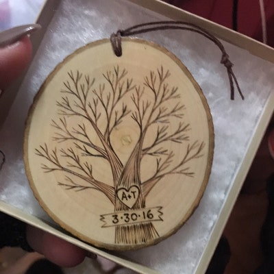 Personalized Tree With Heart, Initials and Date Sign. Wood Burned, Wood ...