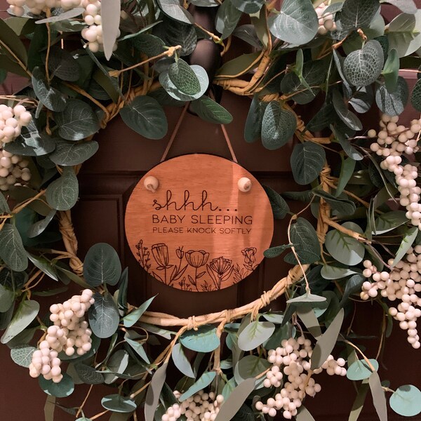 Baby Sleeping Sign, Nursery Knock Softly Sign, Child's Room Door Hanger ...