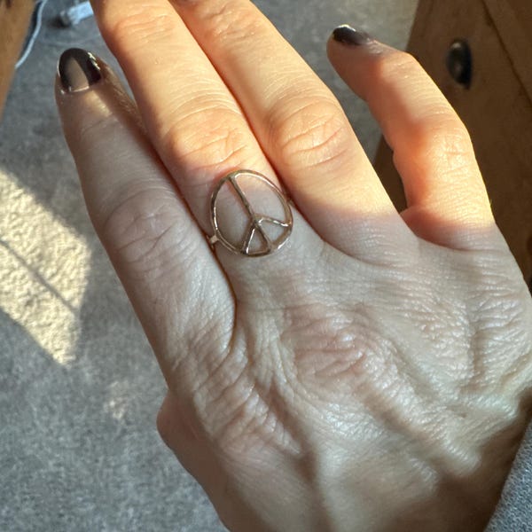 14k Gold Peace Ring, Handmade Peace Symbol Ring, Textured Gold Ring ...