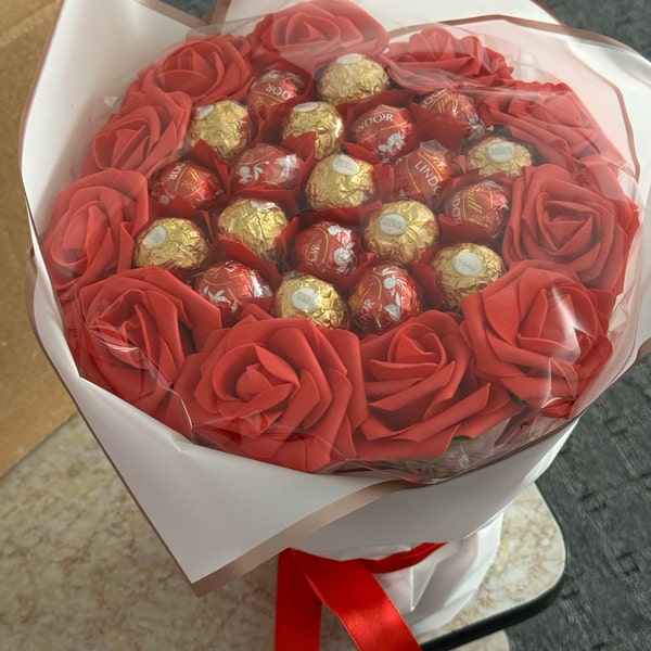 Large Ferrero Rocher Lindt Lindor Chocolate & Flowers Hand-tied Bouquet ...