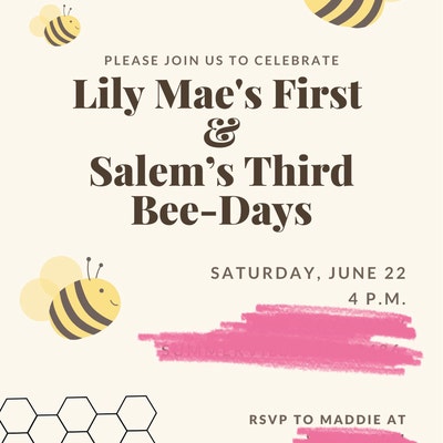 Editable First Bee Birthday Invitation First Bee Day Party 1st Bee Day ...