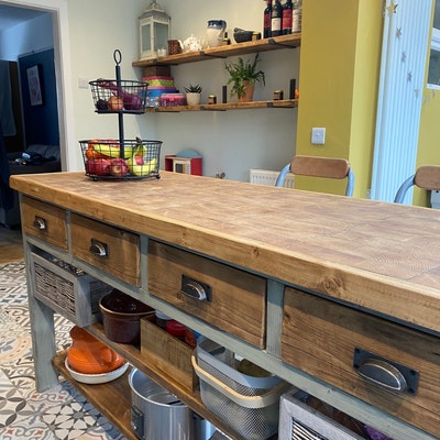 Rustic Breakfast Bar Kitchen Island - Etsy UK