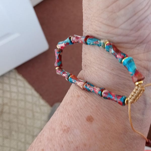 Sea Sediment Jasper Bracelet, Bamboo Shaped Beads Bracelet, Vintage ...