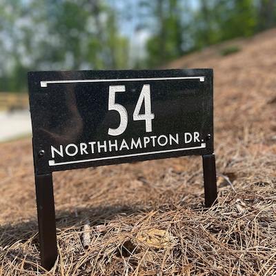 LAWN MOUNTED Stone Address Plaque With Engraved Numbers. Address Sign ...
