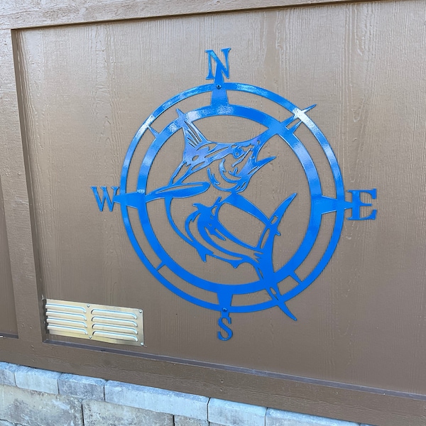 Marlin Compass Rose Metal Wall Art: Nautical Coastal Decor - Etsy