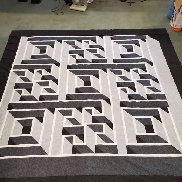 Digital PDF Quilt Pattern|3d Maze Labyrinth Quilt Pattern|modern ...