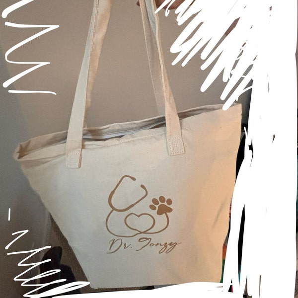 Veterinary Canvas Tote Bag, Personalized Vet Tote Bag, Purramedic, Gift ...